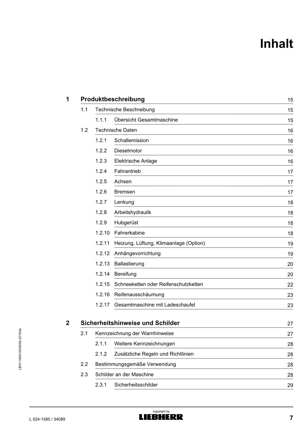 Liebherr L524 Radlader Betriebsanleitung ser 34089 – PROFMANUAL