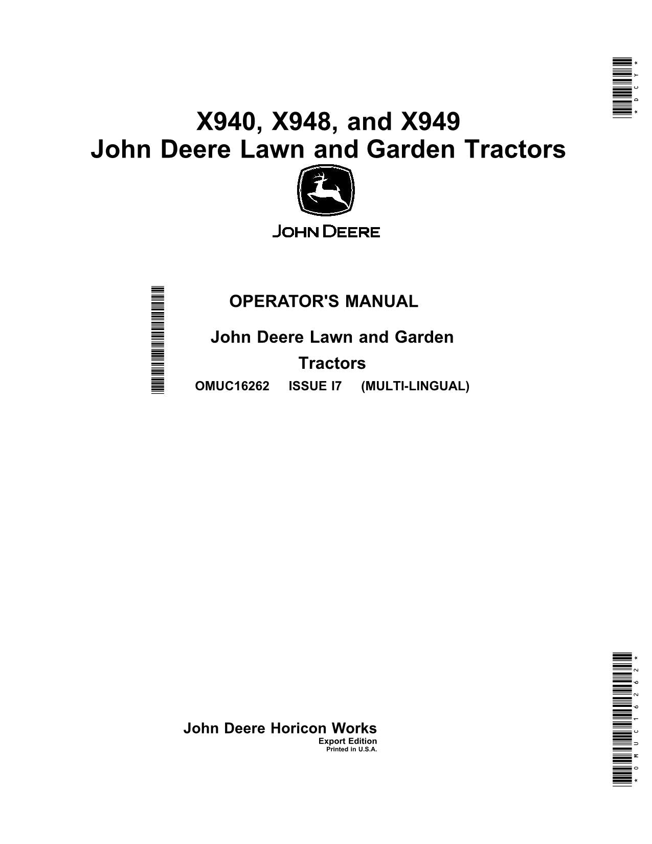 JOHN DEERE X940 X948 X949 TRAKTOR BETRIEBSANLEITUNG #2 – PROFMANUAL
